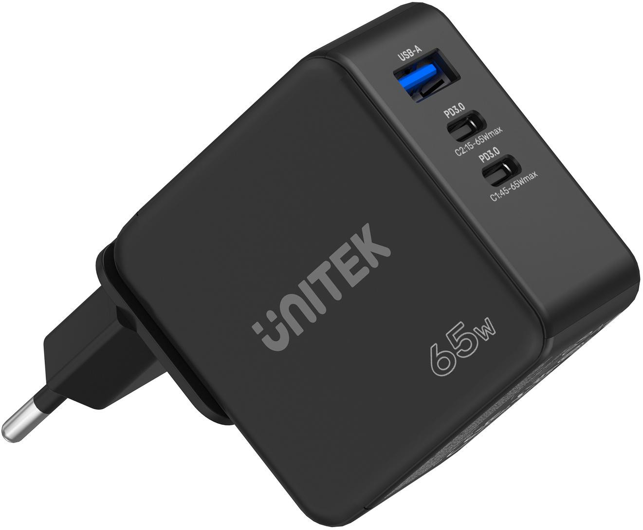 Ładowarka sieciowa Unitek 65W GaN Quick Charge (2x USB-C PD + USB-A ...